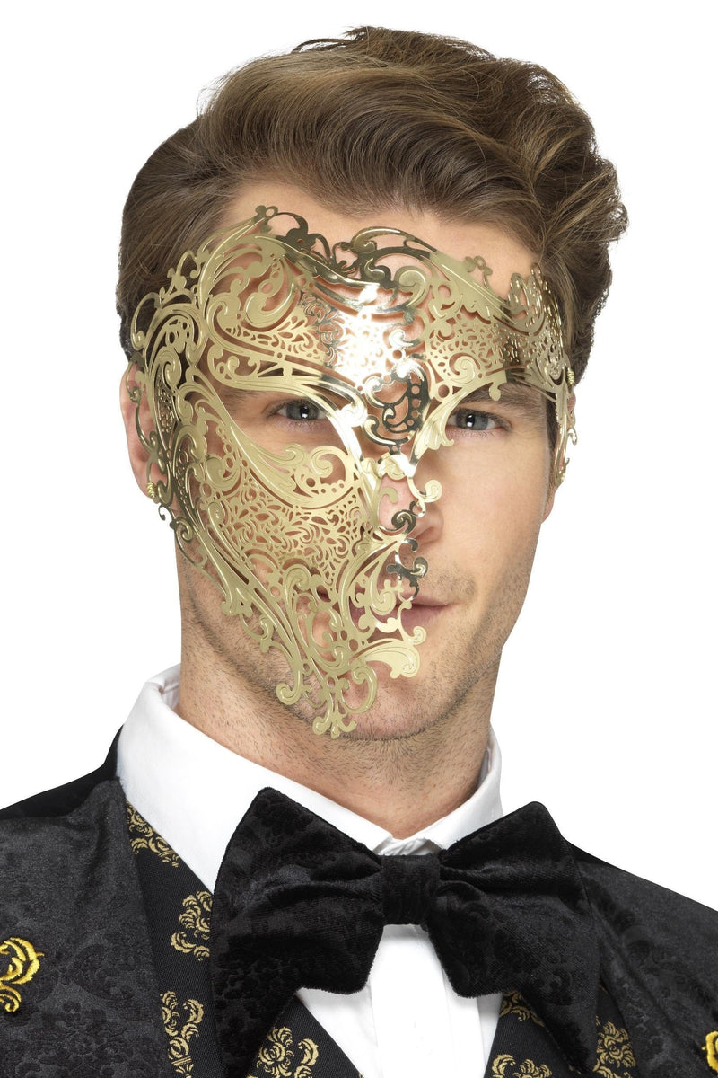 Deluxe Gold Metal Filigree Phantom Mask - Disguises Costumes Brisbane Shop