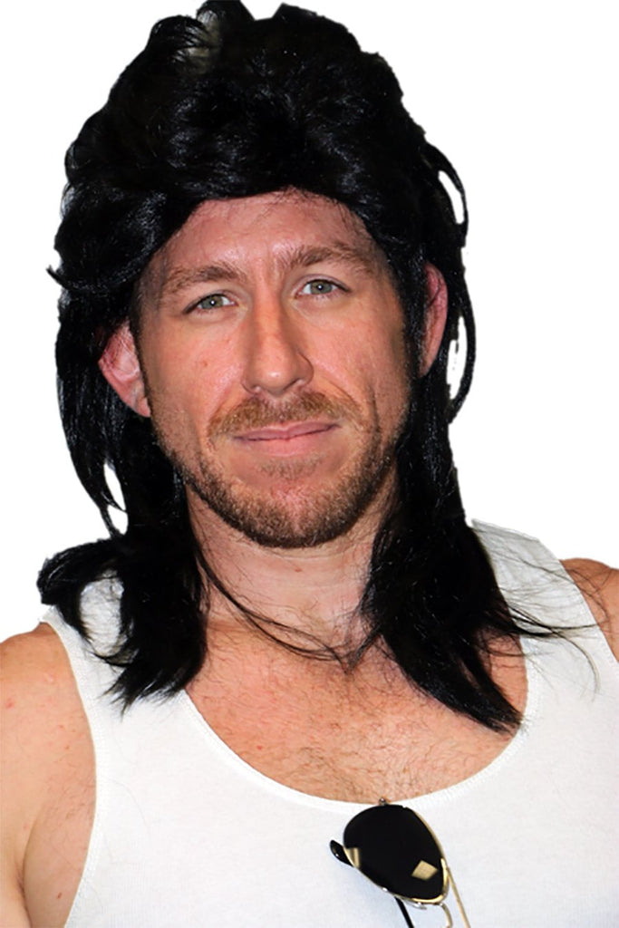80's Bogan Black Mullet Wig Costume Fancy Dress Party Accessory