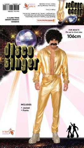 Get Groovy with Our Disco Singer Gold Men's Costume Outfit - Shop Now