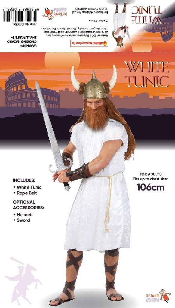 Versatile White Tunic Toga Costume: Ideal for Vikings to Gladiators